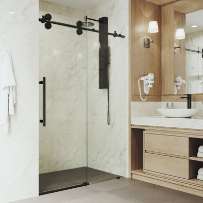 VIGO Elan 56-60" W x 74" H Sliding Frameless Shower Door with 3/8" Clear Glass & Reviews | Wayfair